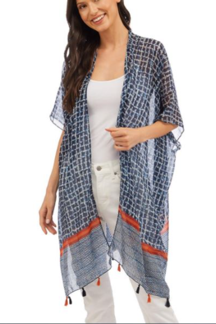 Blue Wave Long Line Kimono with Geometric Design – soapandwaternewport