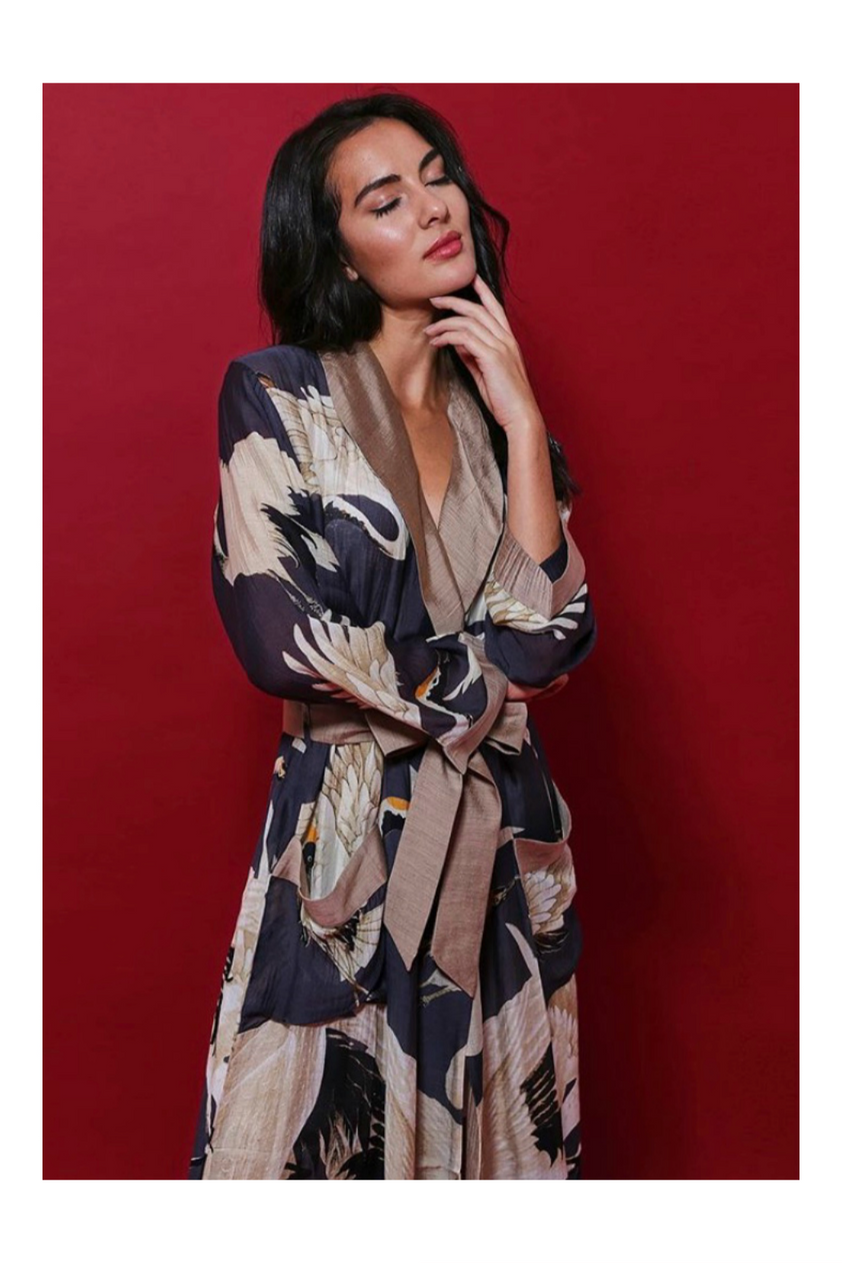 Floral Viscose Robe Gown with Removable Waist Tie Closure ...
