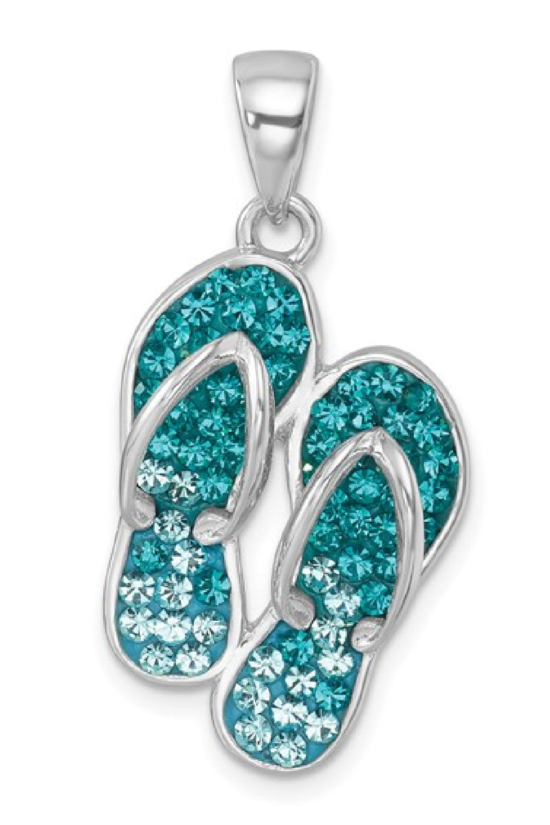 Sterling Silver Polished Crystal Double Flip Flop Necklace ...