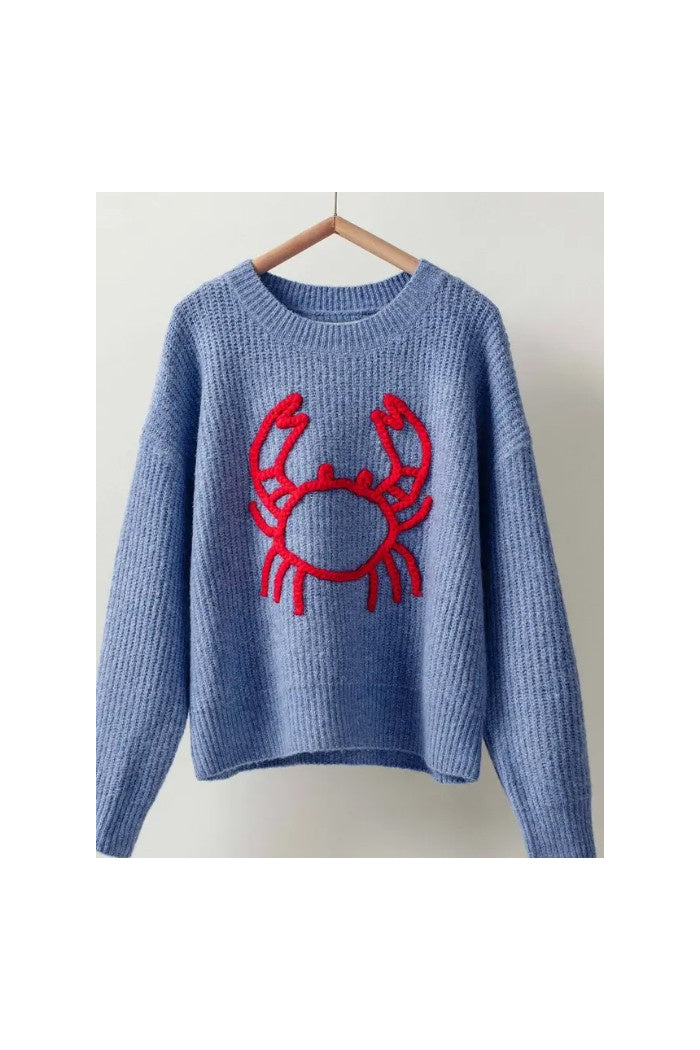 Chunky Crab Embroidered Knit Sweater – soapandwaternewport
